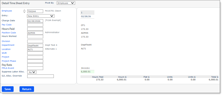 Making Detail Time Sheet Entries
