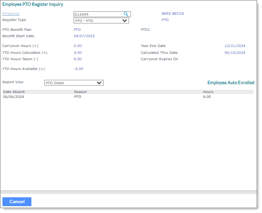 Viewing Employee PTO Register
