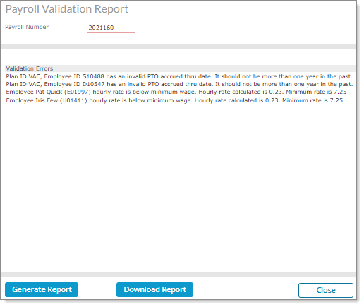 Generating the Payroll Validation Report